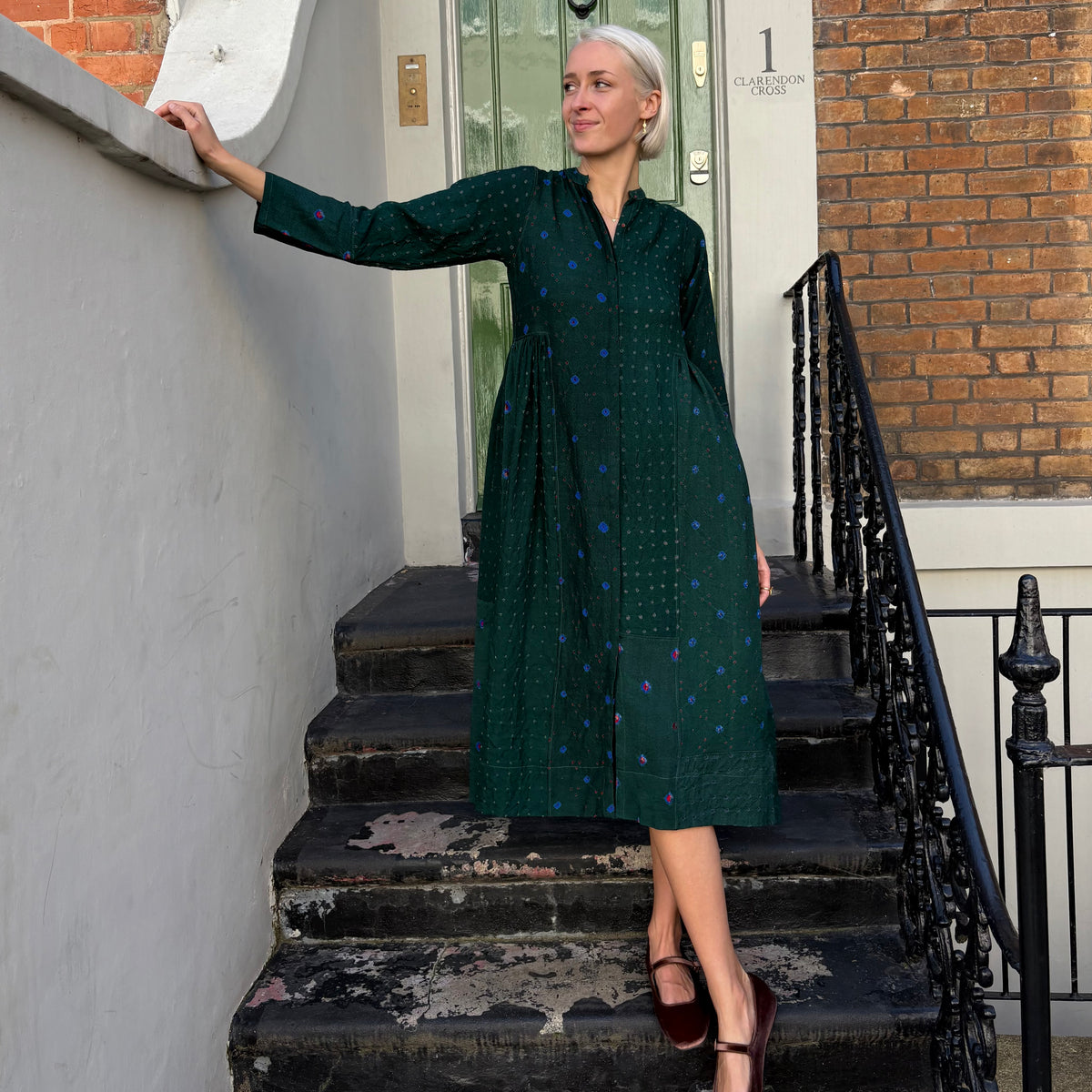 Injiri Green and Bright Blue Shibori Wool Dress — The Cross
