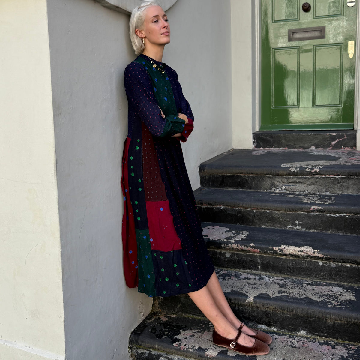 Injiri Indigo and Maroon Multi Panel Dress — The Cross