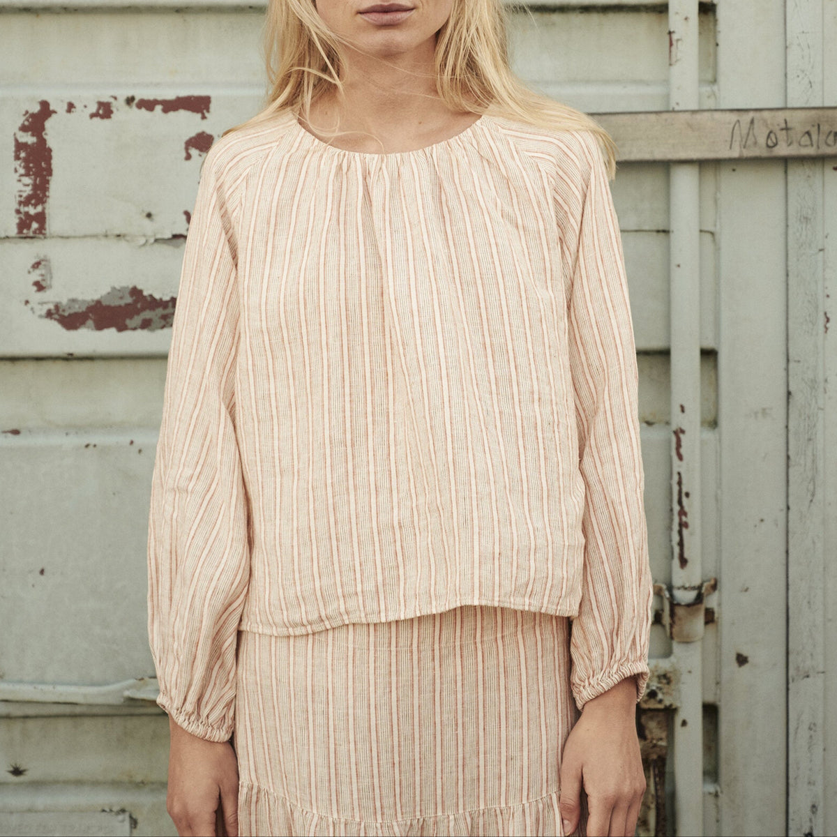 Nygardsanna Orange and White Stripe Raglan Top — The Cross