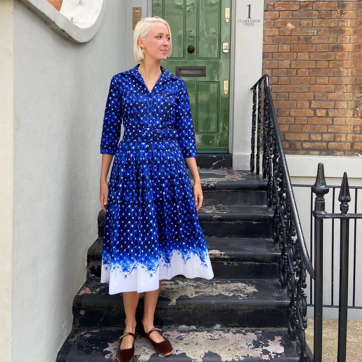 Samantha Sung Audrey Shibori Cobalt Blue Border Dress — The Cross