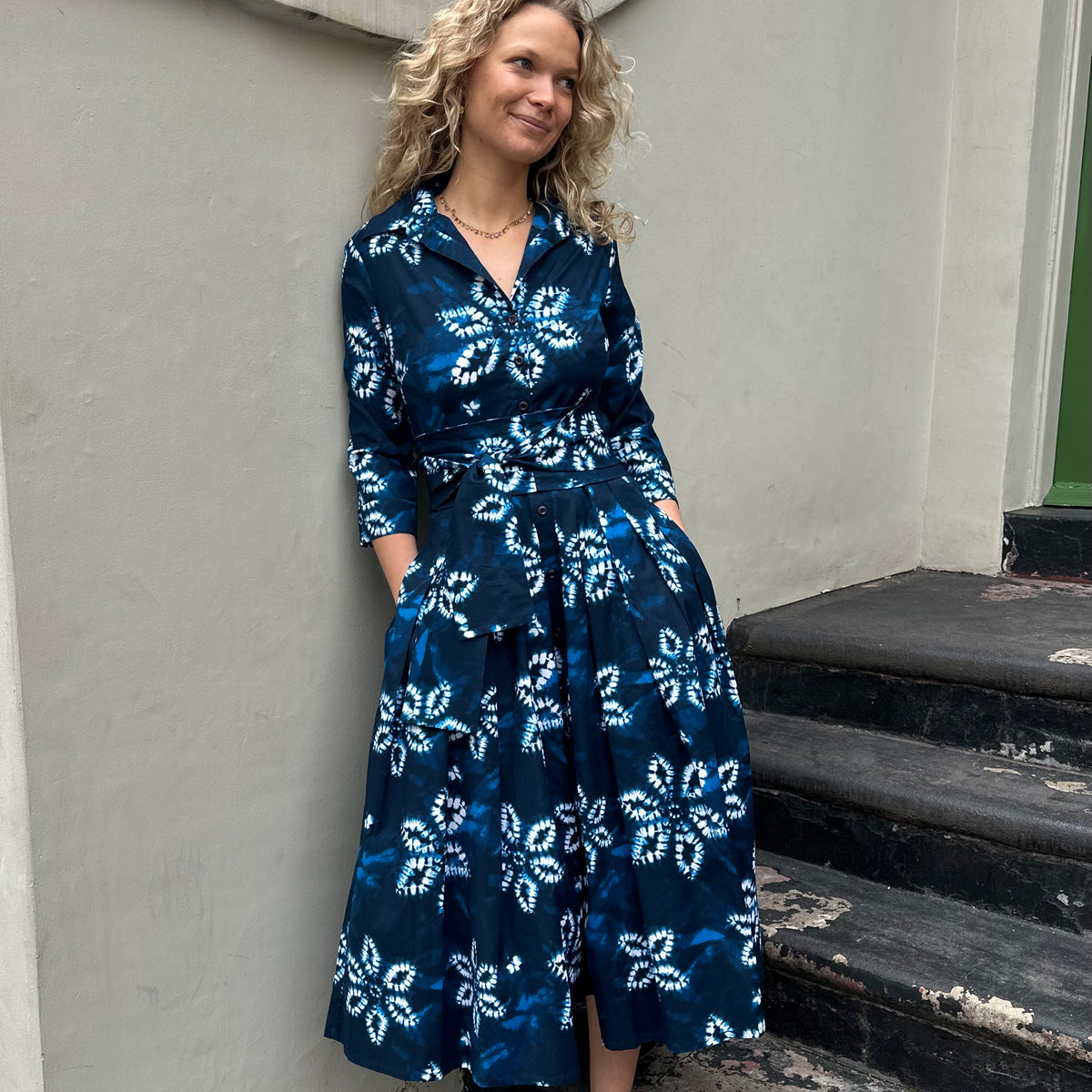 Samantha Sung Audrey Shibori Octagon Sea Blue Dress — The Cross