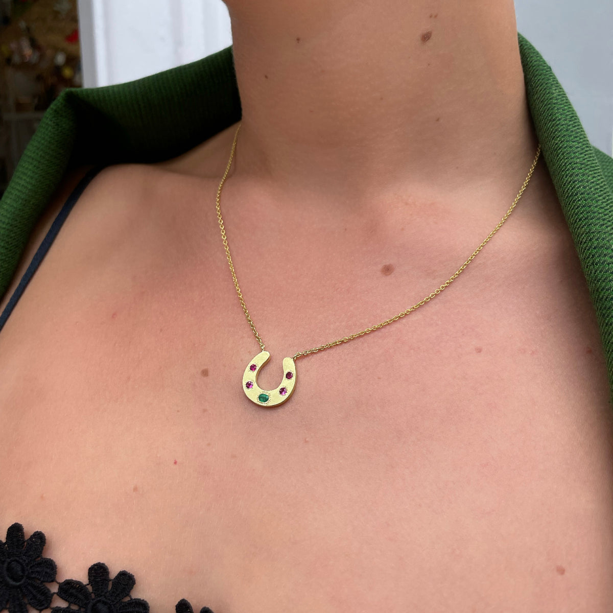 Sophie Theakston Emerald and Ruby Horseshoe Necklace — The Cross